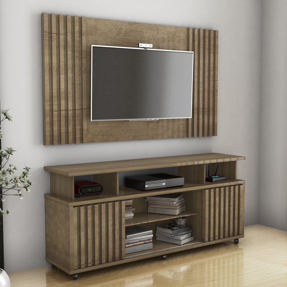 Painel Ripado para TV até 60 Polegadas Dallas 1,60x90cm - Canela